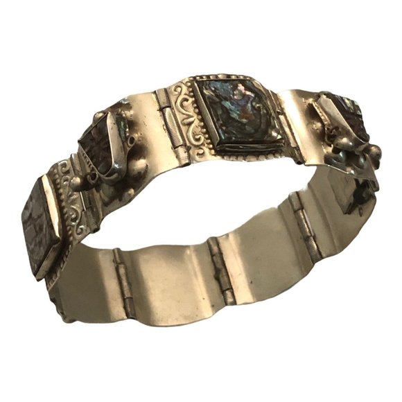 Taxco | Jewelry | Vintage Taxco 925 Sterling Silver Abalone Aztec Face ...